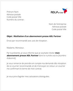 ADL Partner : résilier un abonnement magazine par lettre recommandée